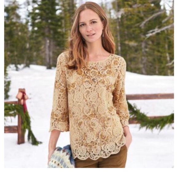 Sundance | Tops | Sundance Moon Flower Top Sequin Beaded Detail Gold ...